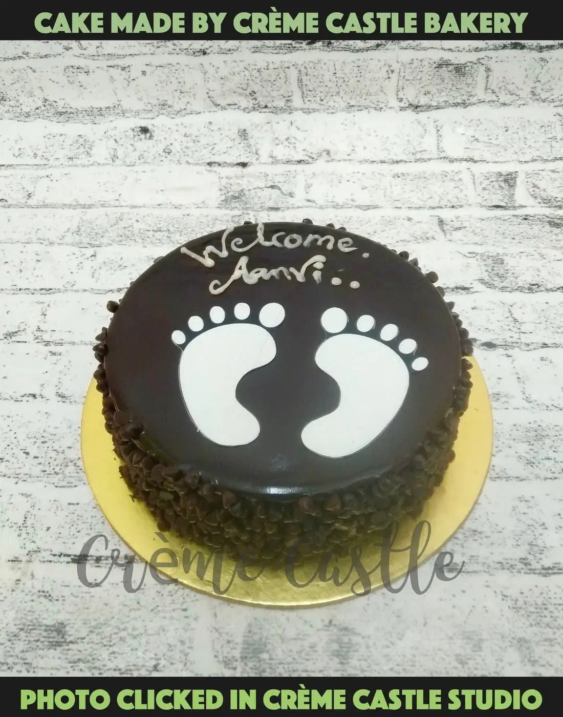 A chocolate cake with footsteps on top – Creme Castle