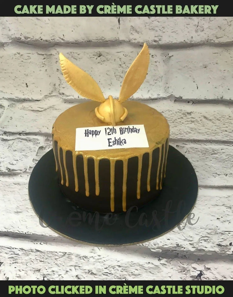 Golden Drip Snitch Design Cake – Creme Castle
