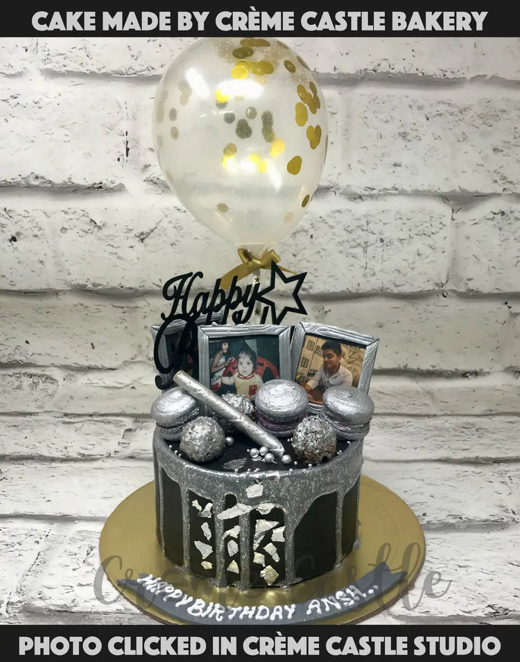 Silver Drip Photo Cake – Creme Castle