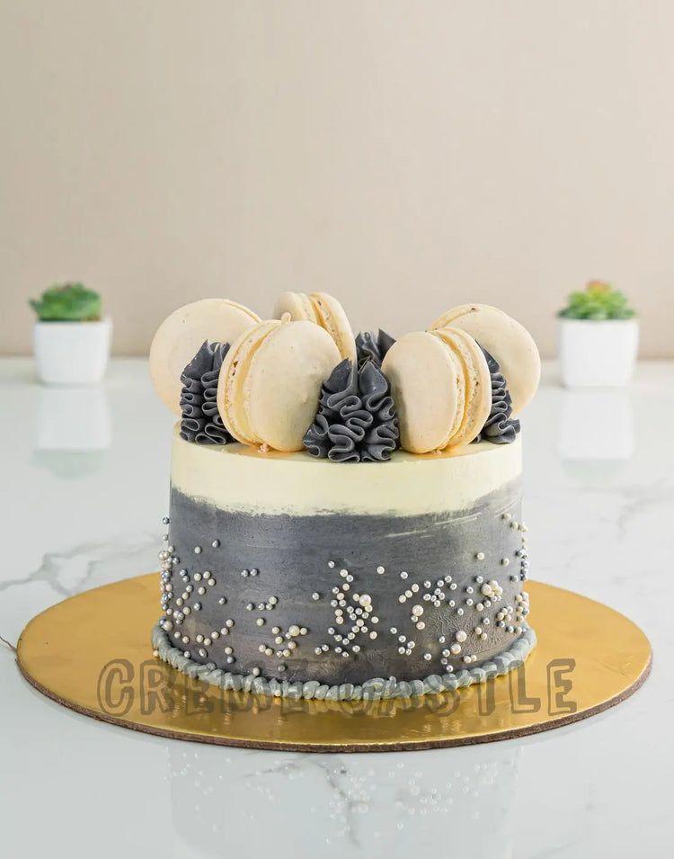 Silver Macaron Cake - Creme Castle